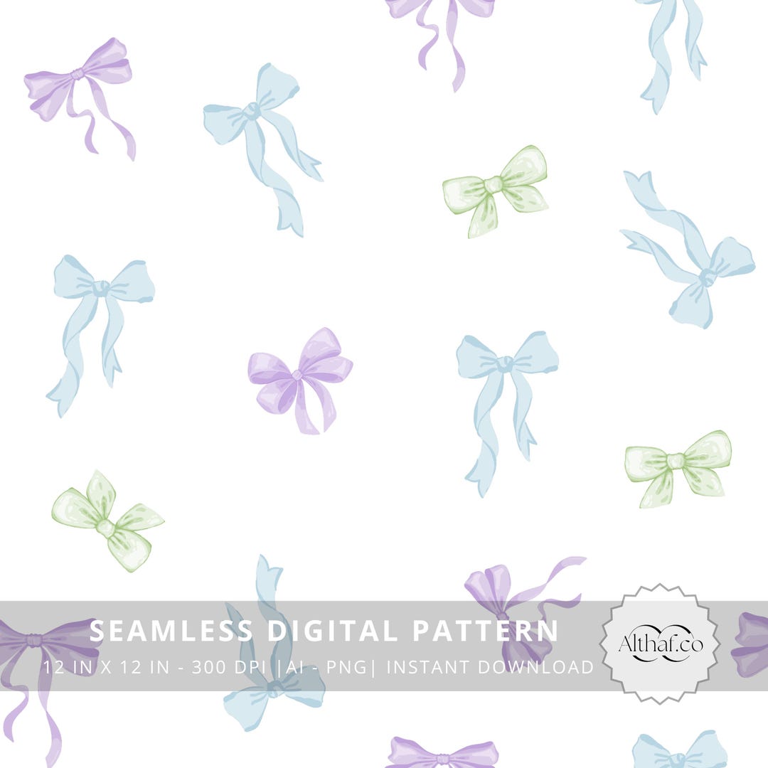Pastel Bows Seamless Repeating Pattern, Pink and Blue Bow Pattern File ...