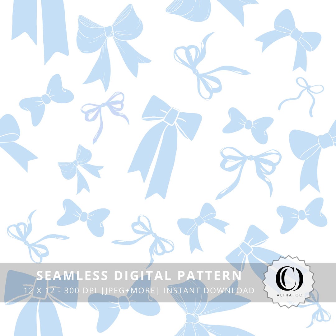 Blue Bows Seamless Repeating Pattern, Blue Bow Pattern File, Digital ...