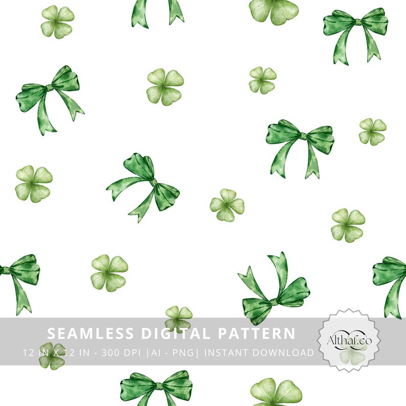Watercolor St. Patrick's Day Seamless Patterns, Floral Pattern JPEG ...