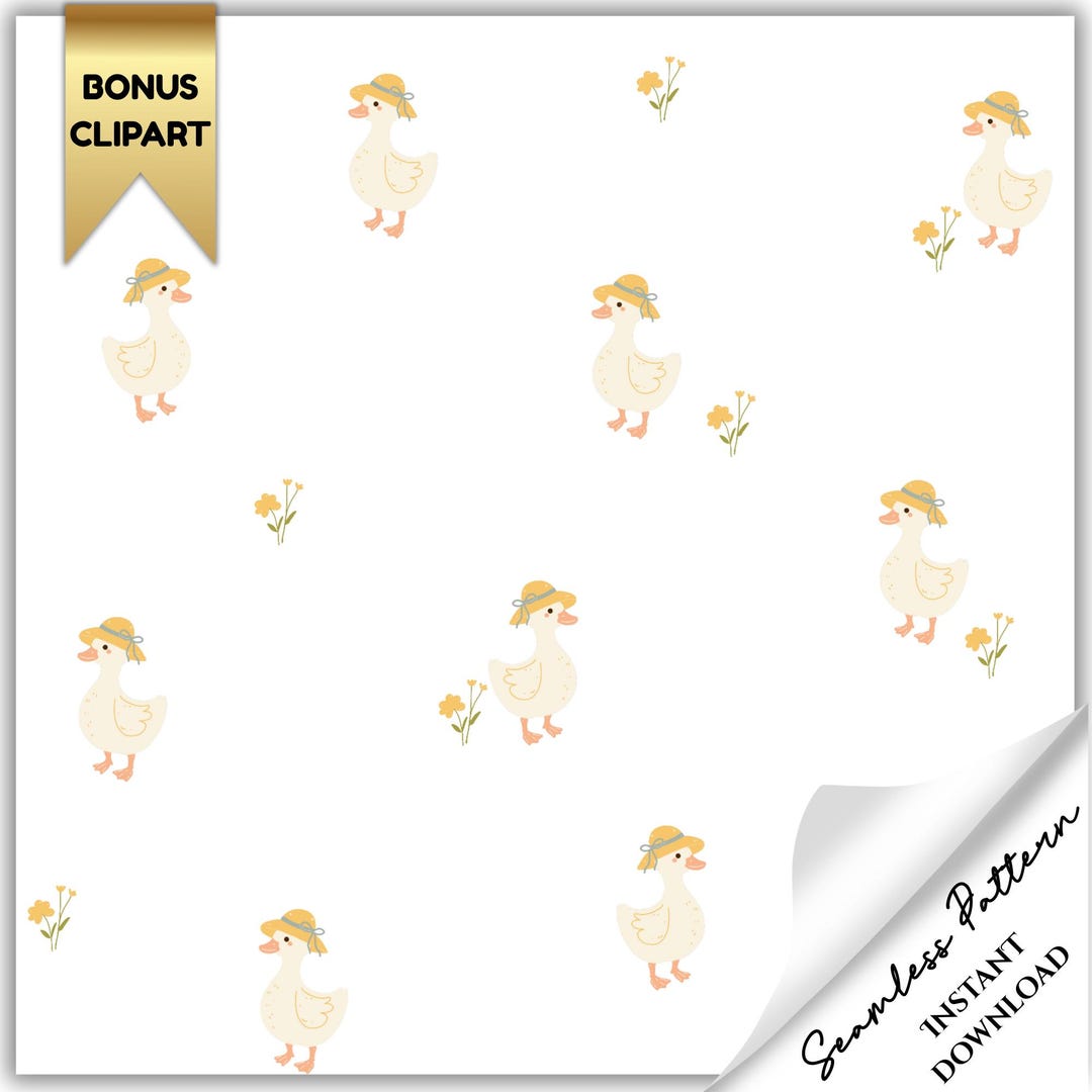 Spring Ducks Seamless Repeating Pattern, Yellow Pink and Blue Bow ...