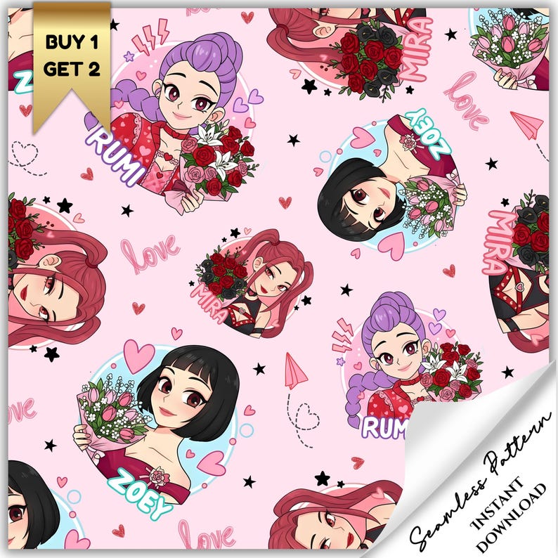 Kpop Demon Hunters Valentines Day Seamless Pattern, Digital Download ...