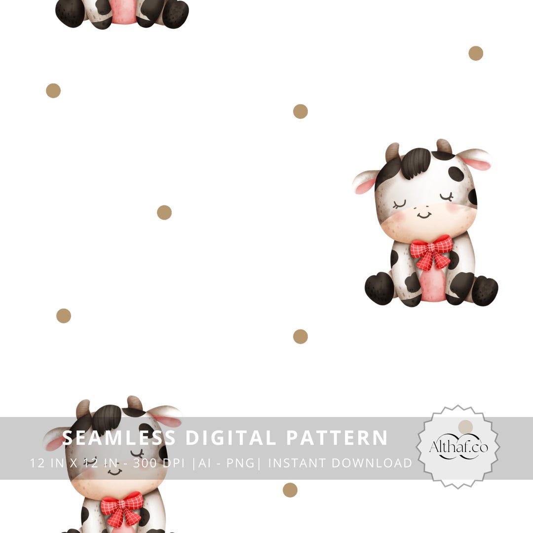 Cute Cow Seamless Pattern, Digital File Cow Seamless Pattern, Cute Cow ...