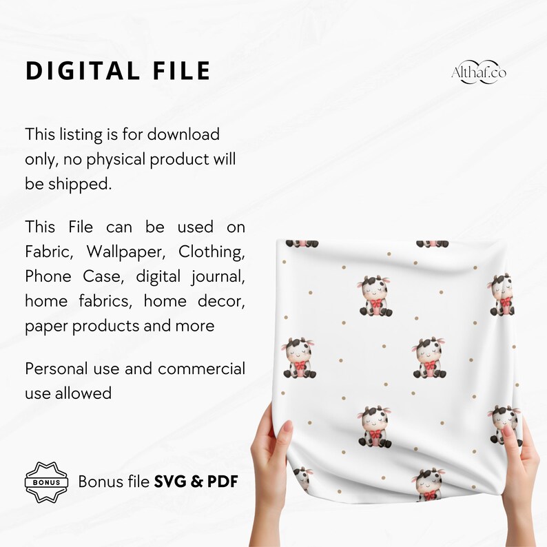 Cute Cow Seamless Pattern, Digital File Cow Seamless Pattern, Cute Cow ...