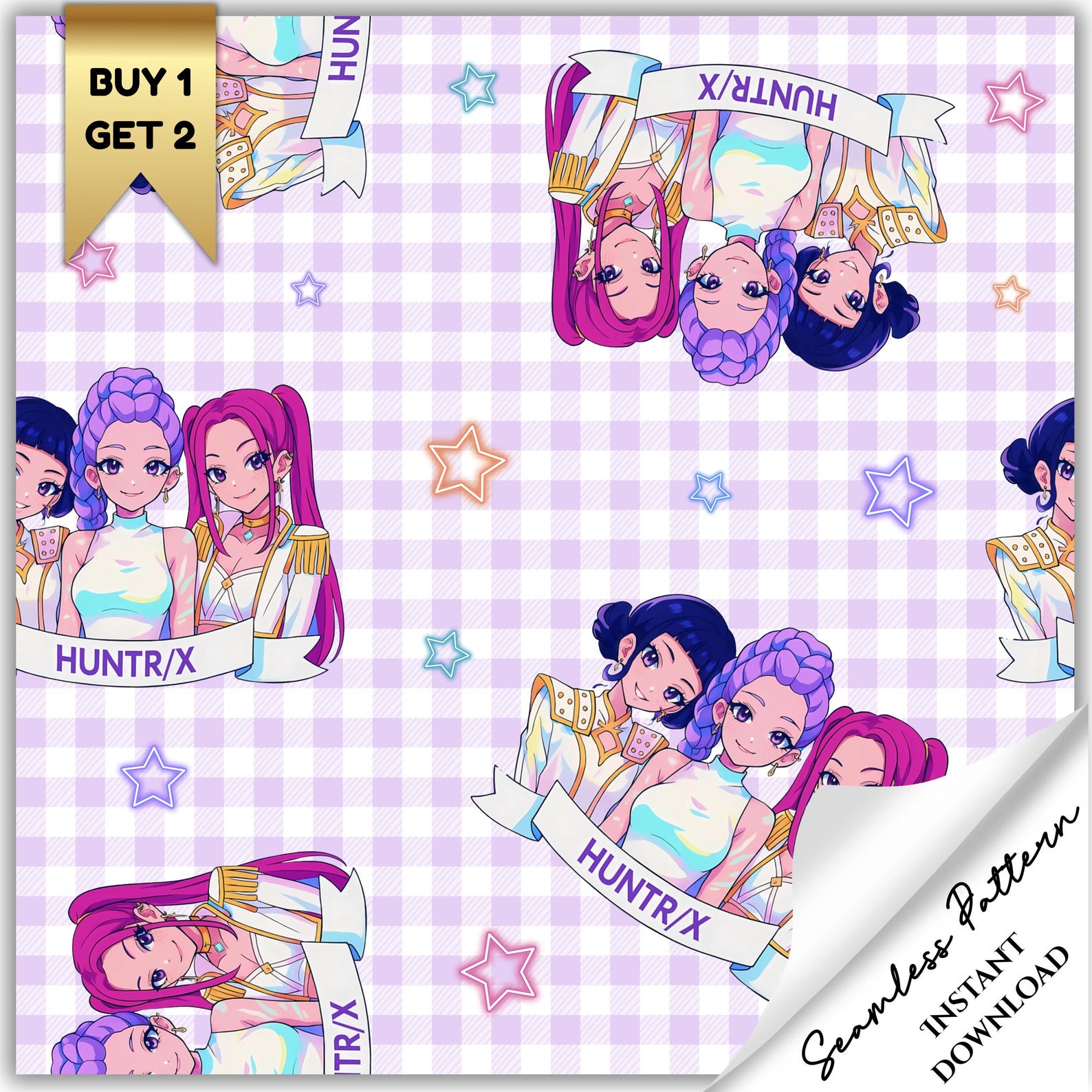 Huntrix Inspired Seamless Pattern, Kpop Hunters Seamless Pattern, Demon ...