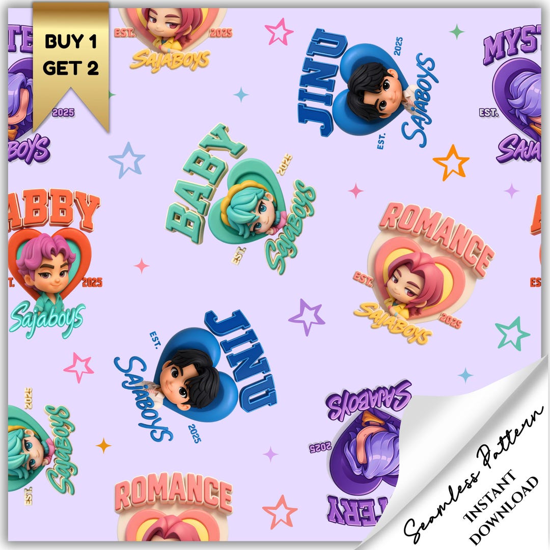Kpop Saja Boys Seamless Pattern, Demon Hunters, Sublimation (digital ...
