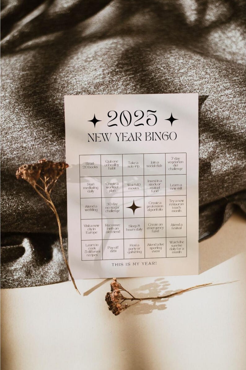 Printable 2025 Bingo Card, 2025 New Year Games Bingo Game Card, 2025 ...