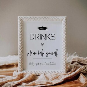 Graduation Drinks Sign, Drinks Grad Printable Sign, Graduation Party ...