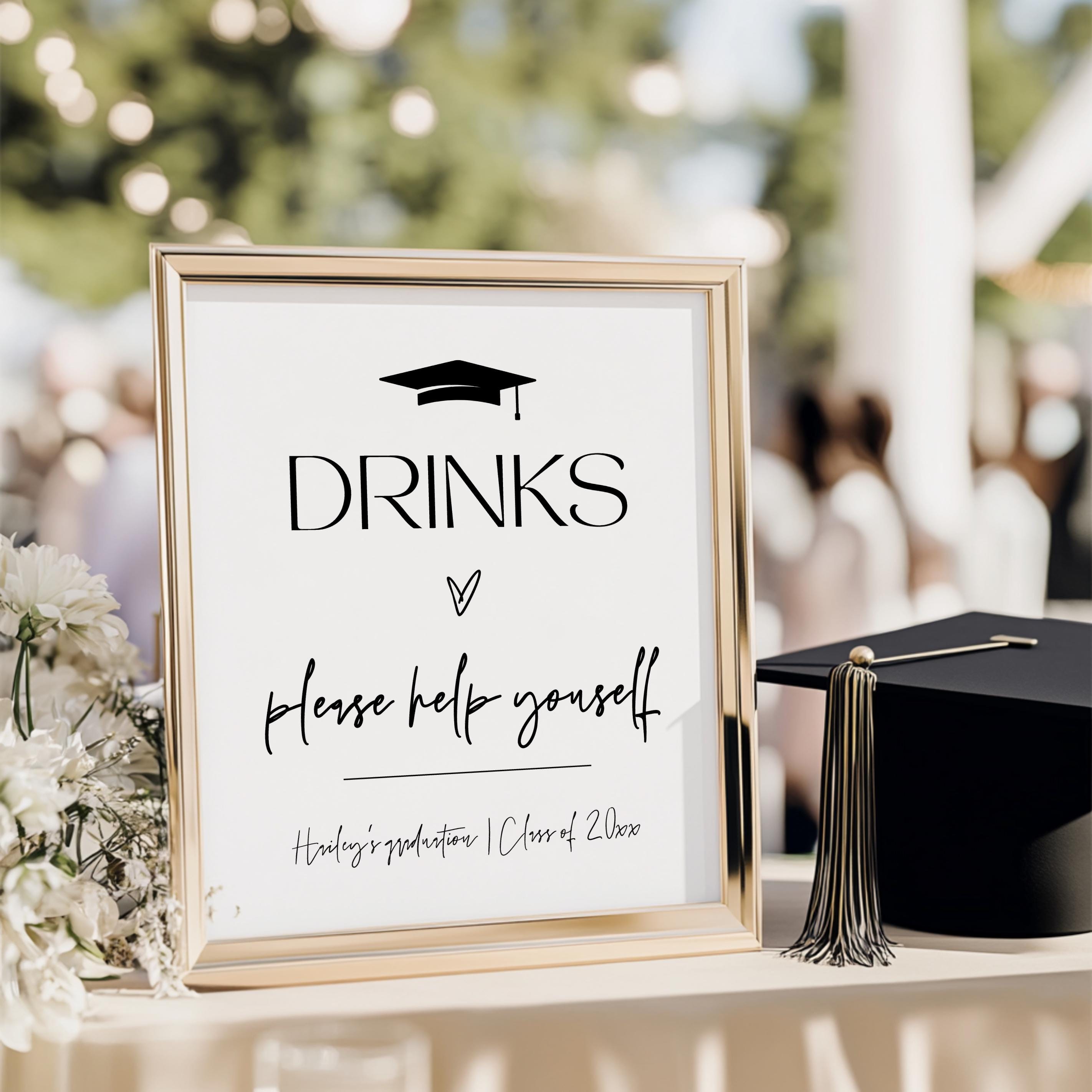 Graduation Drinks Sign, Drinks Grad Printable Sign, Graduation Party ...