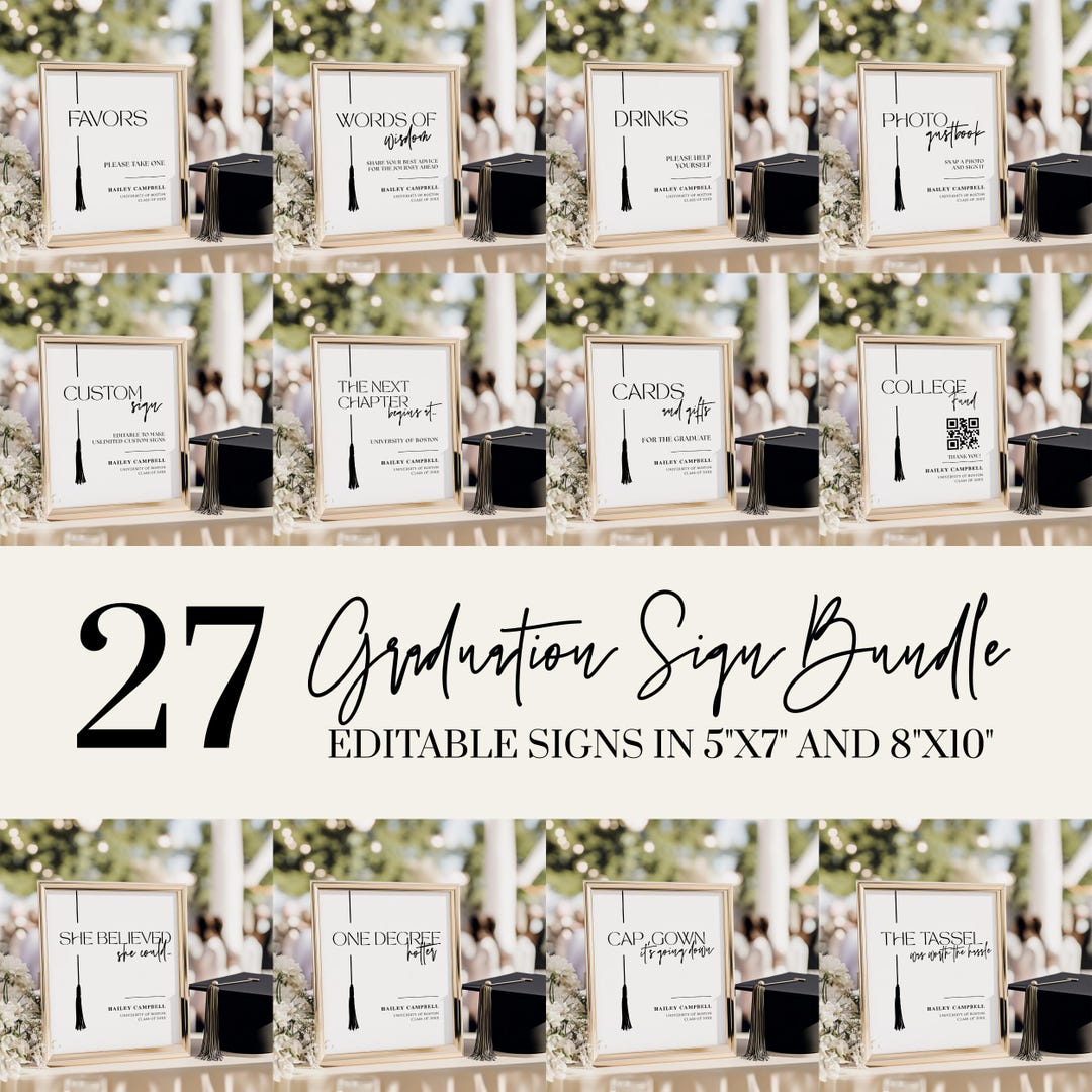 27 Graduation Party Signage, Printable Graduation Sign Bundle, Editable ...