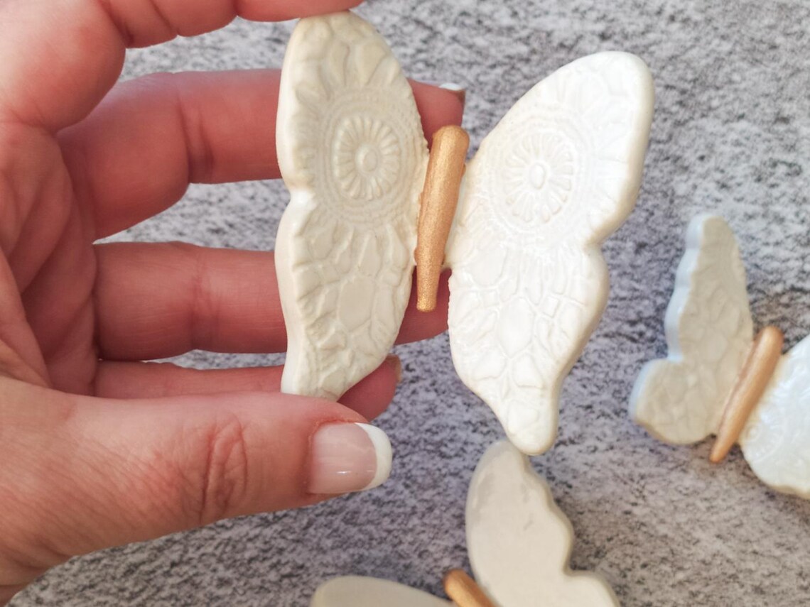 Ceramic Butterflies Wall Art, WHITE Butterflies, SET of 5, Butterfly ...