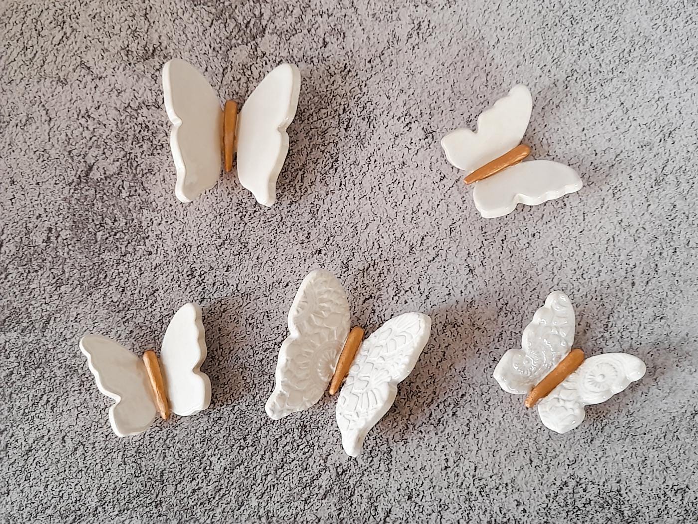 Ceramic Butterflies Wall Art, WHITE Butterflies, SET of 5, Butterfly ...