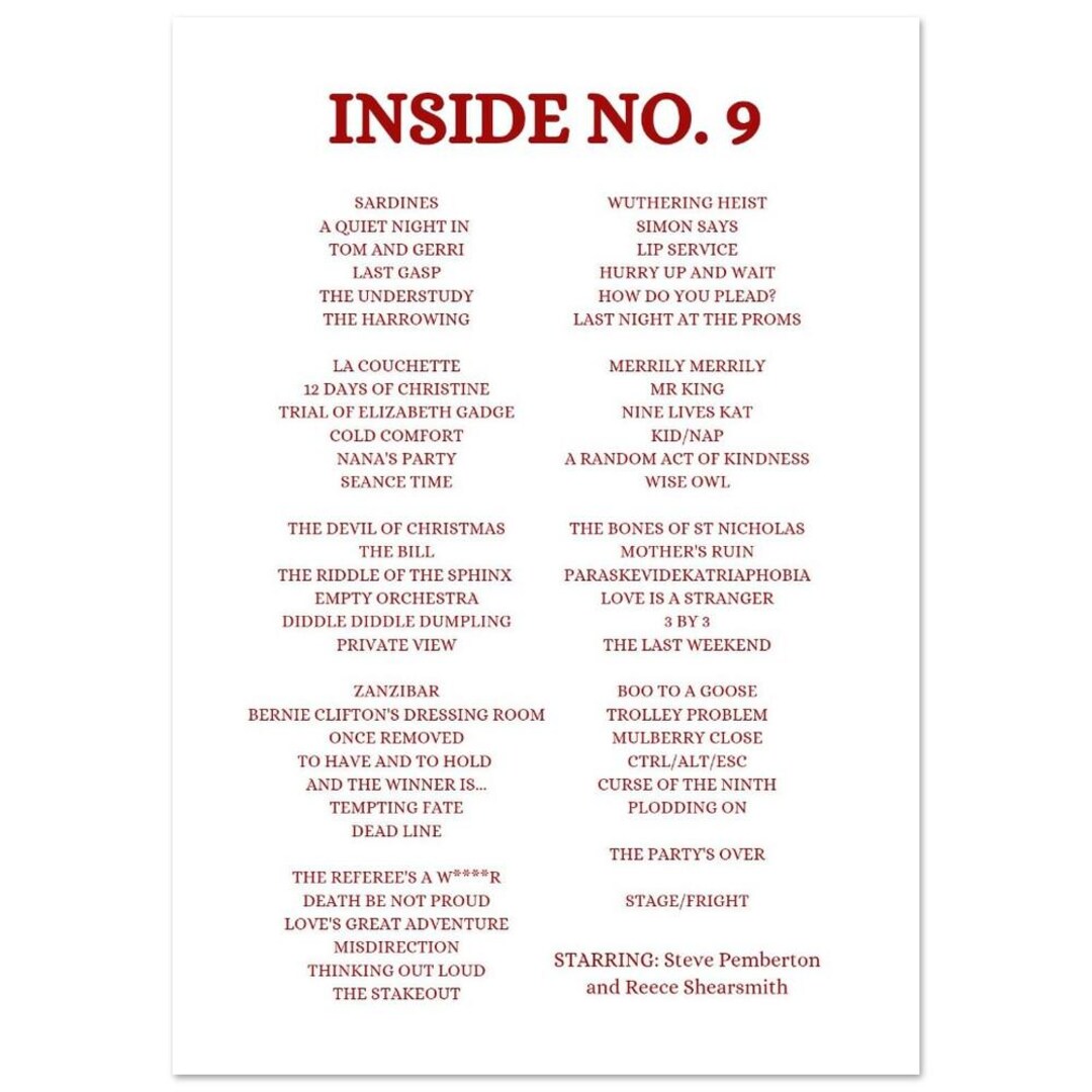 Inside No. 9 Episode Poster | Steve Pemberton Reece Shearsmith | Wall ...