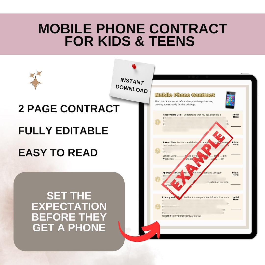 Parent Teen Cell Phone Agreement Mobile Phone User Contract Instant ...