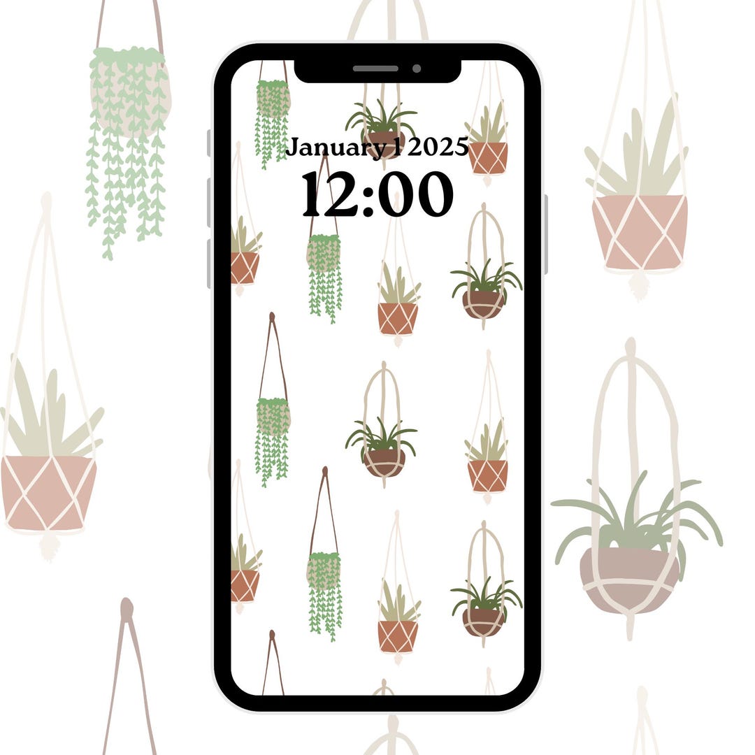 Botanical Phone Wallpaper: Hanging Houseplants Digital Download for ...