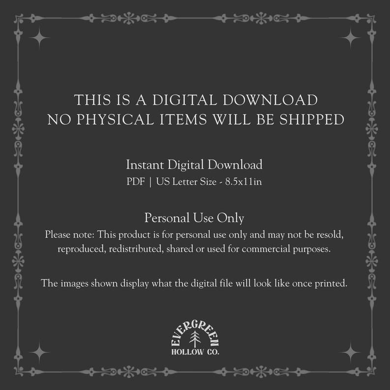 Witchy Printable Note Sheet, 8.5x11 Digital Download, Dark Academia ...