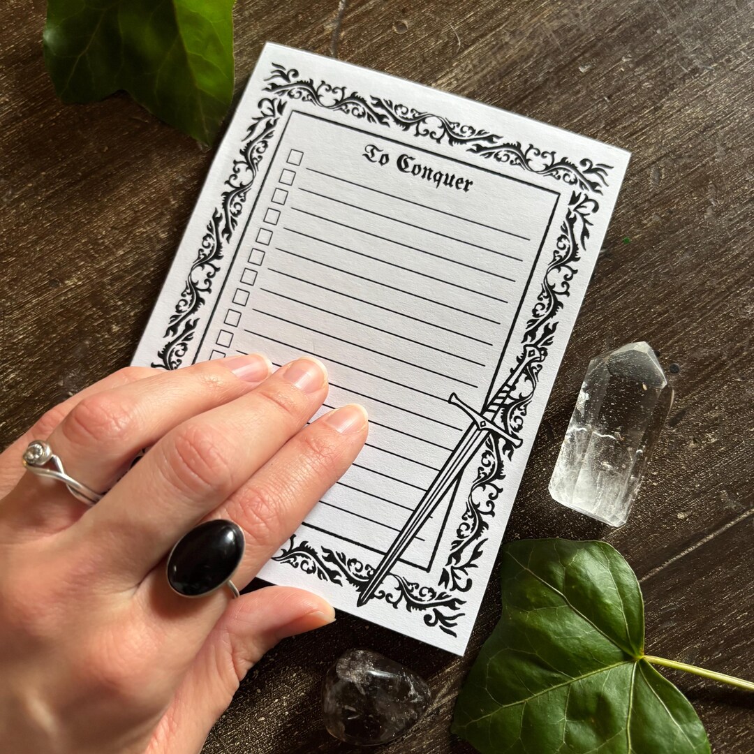 Gothic Sword Notepad, Fantasy to Do List, Stationery Gift, Medieval Memo Pad, Gift for Fantasy ...