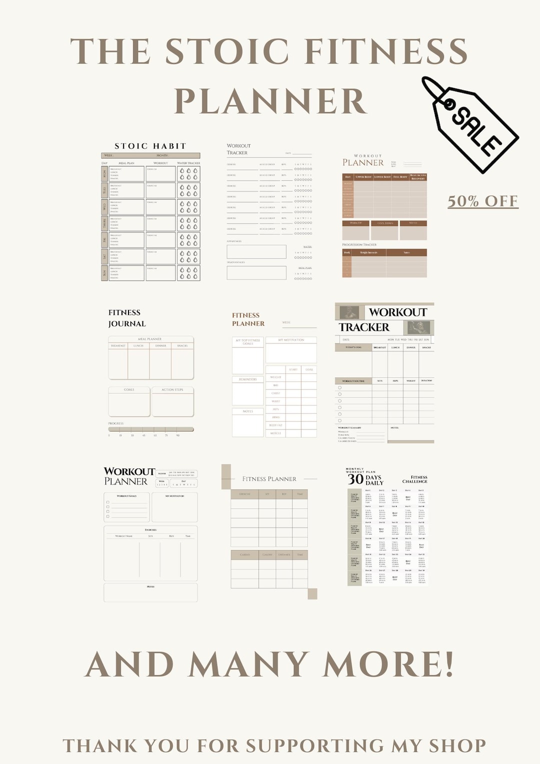 Printable Stoic Fitness Planner, Workout Tracker, Diet Journal, Meal ...