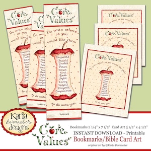APPLE... CORE VALUES Scripture Bookmarks and Card Art Instant Download ...
