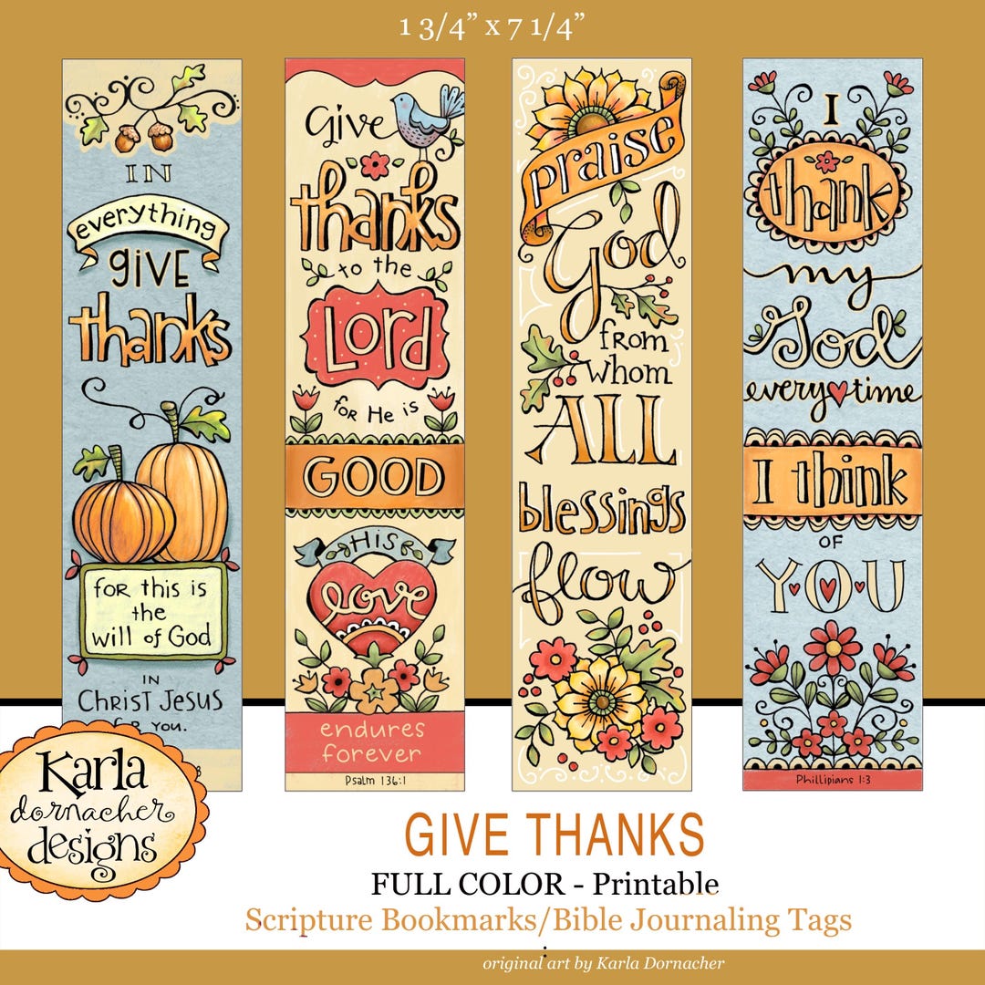 THANKSGIVING... GIVE THANKS... Full Color... Bible Journaling Bookmarks ...