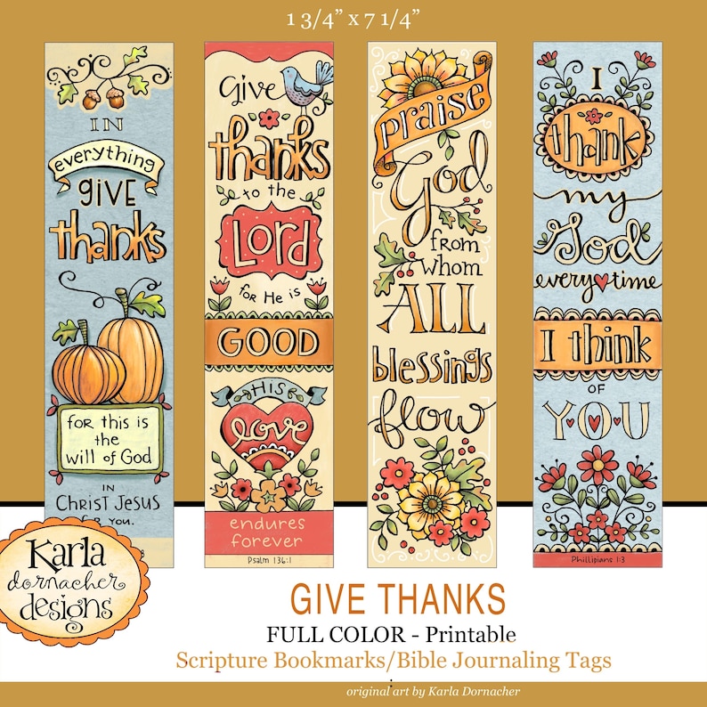 THANKSGIVING... GIVE THANKS... Full Color... Bible Journaling Bookmarks ...
