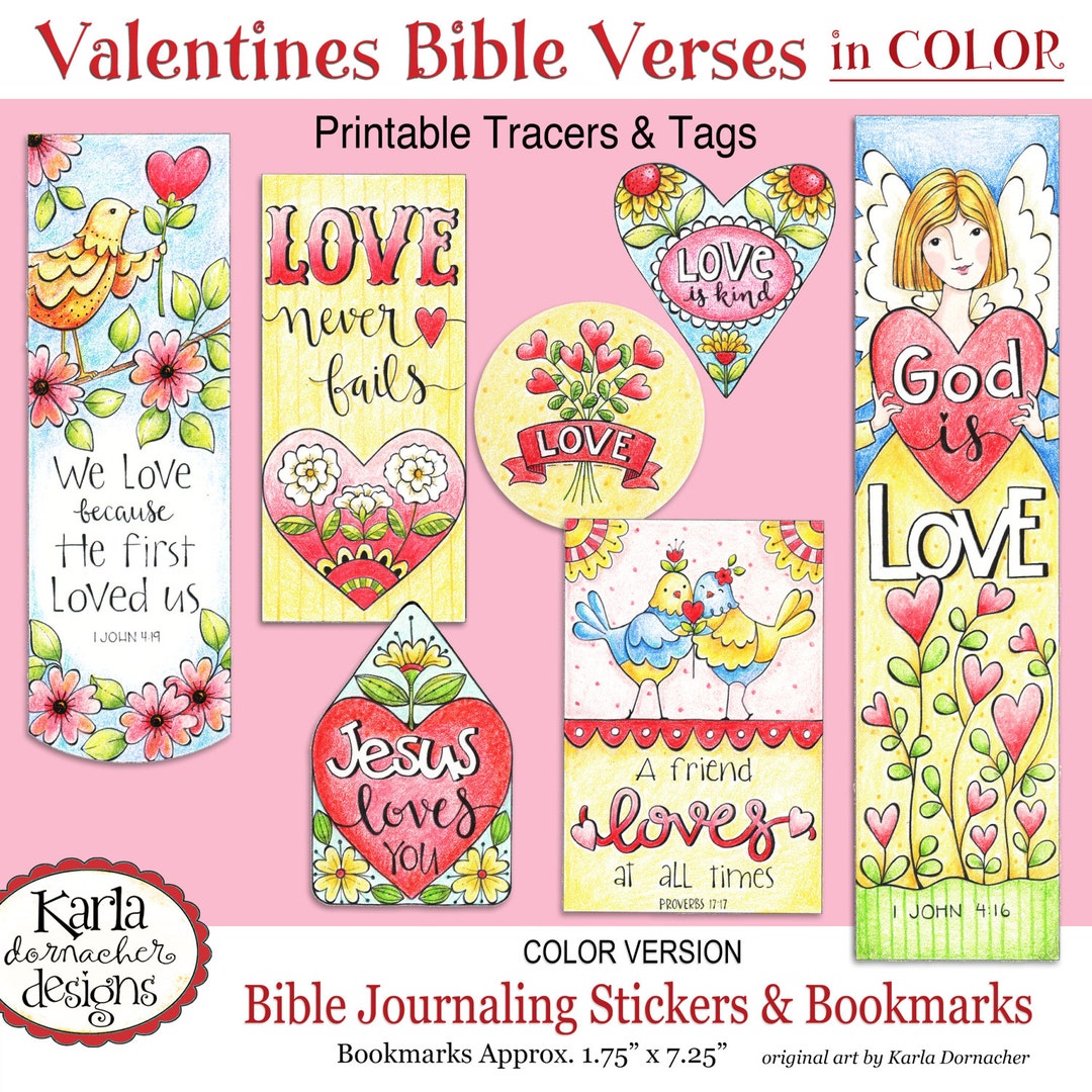 Valentine Love FULL COLOR Bookmarks Bible Journaling Tags Tracers ...