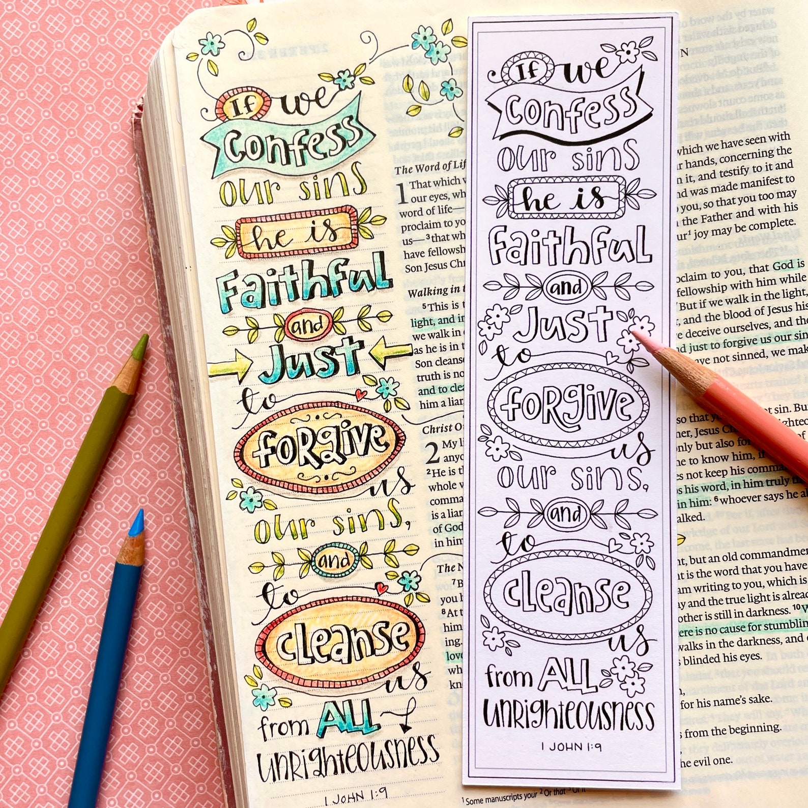 1 John 1-5... Color Your Own Bookmarks Bible Journaling Illustrated ...