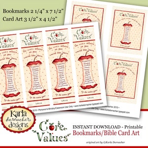 APPLE... CORE VALUES Scripture Bookmarks and Card Art Instant Download ...