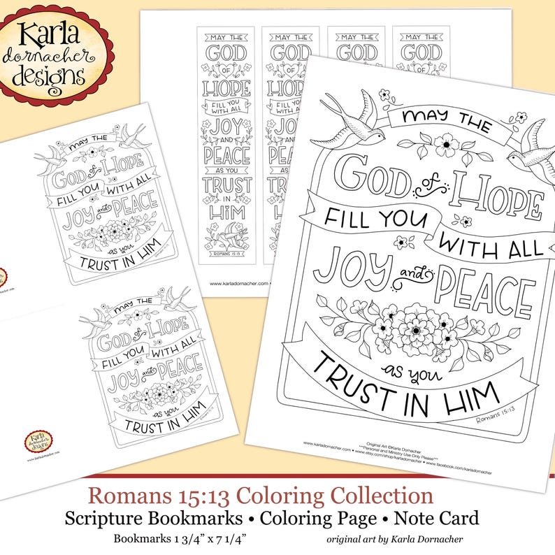 Romans 15:13... Bible Journaling Coloring Collection Bookmarks Cards ...