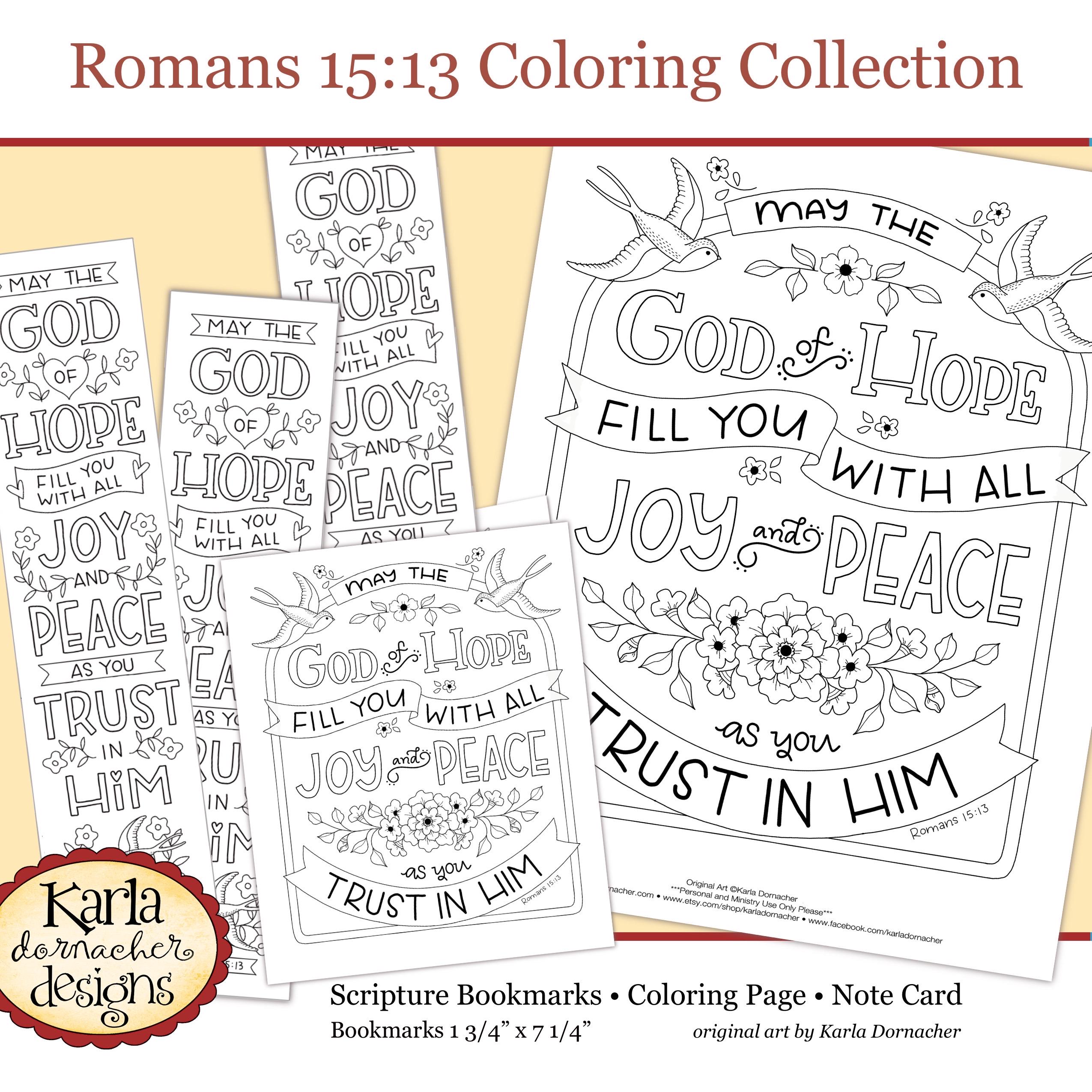Romans 15:13... Bible Journaling Coloring Collection Bookmarks Cards ...