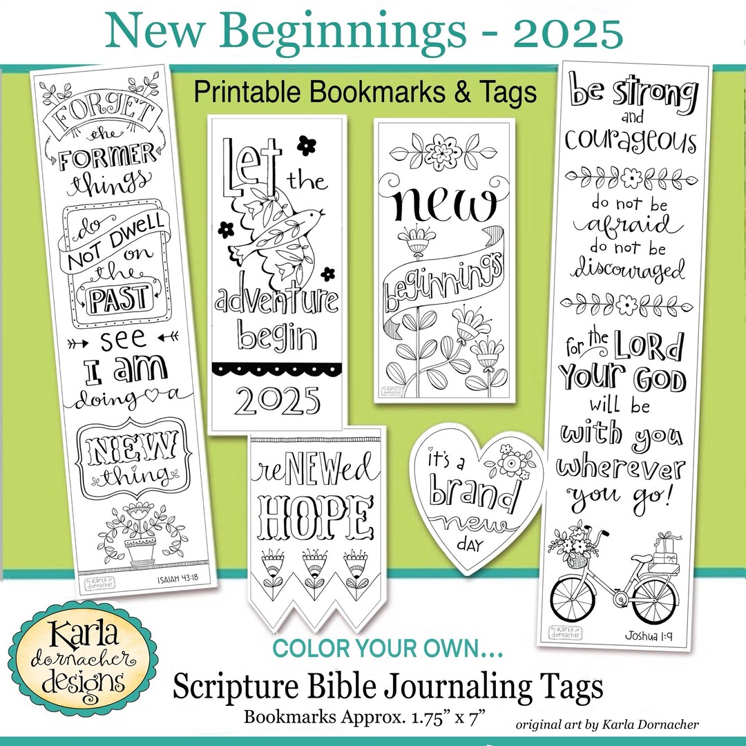 2025 NEW BEGINNINGS New Year Color-your-own Bookmarks Bible Journal ...