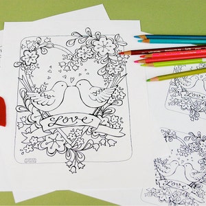 Love Birds... Coloring Collection INSTANT DOWNLOAD Art Print Digi Stamp ...