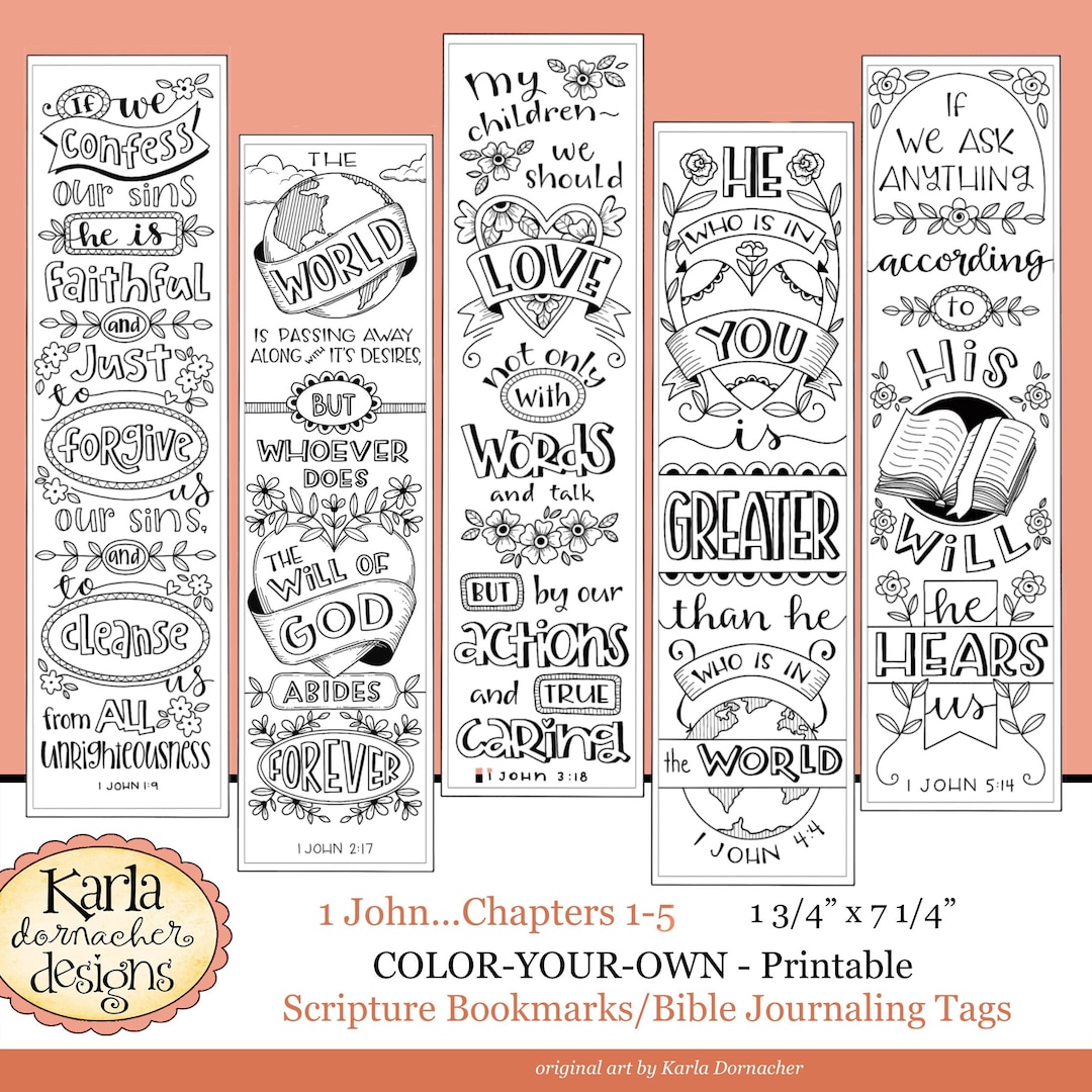 1 John 1-5... Color Your Own Bookmarks Bible Journaling Illustrated ...