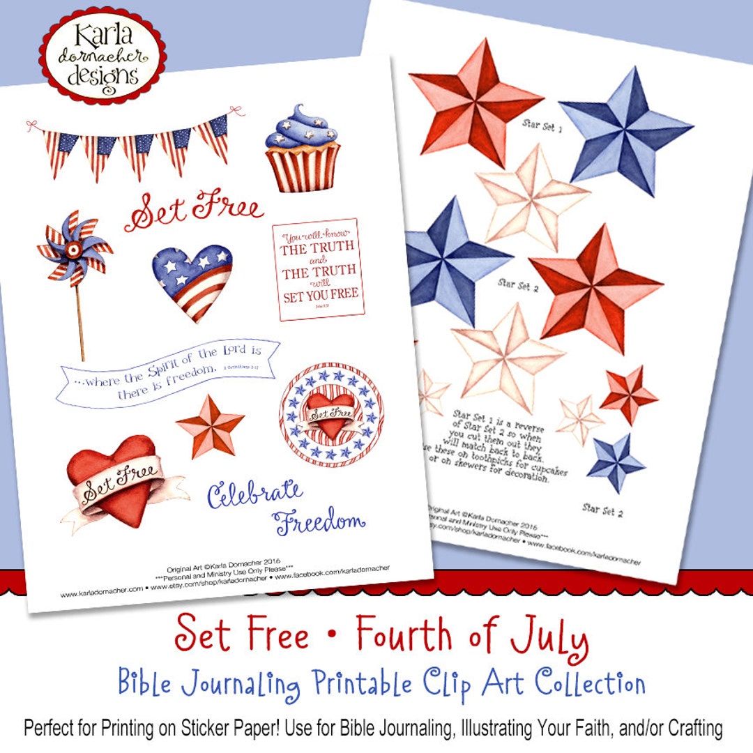 SET FREE... Fourth of July - Full-color Bible Journaling Art Instant ...
