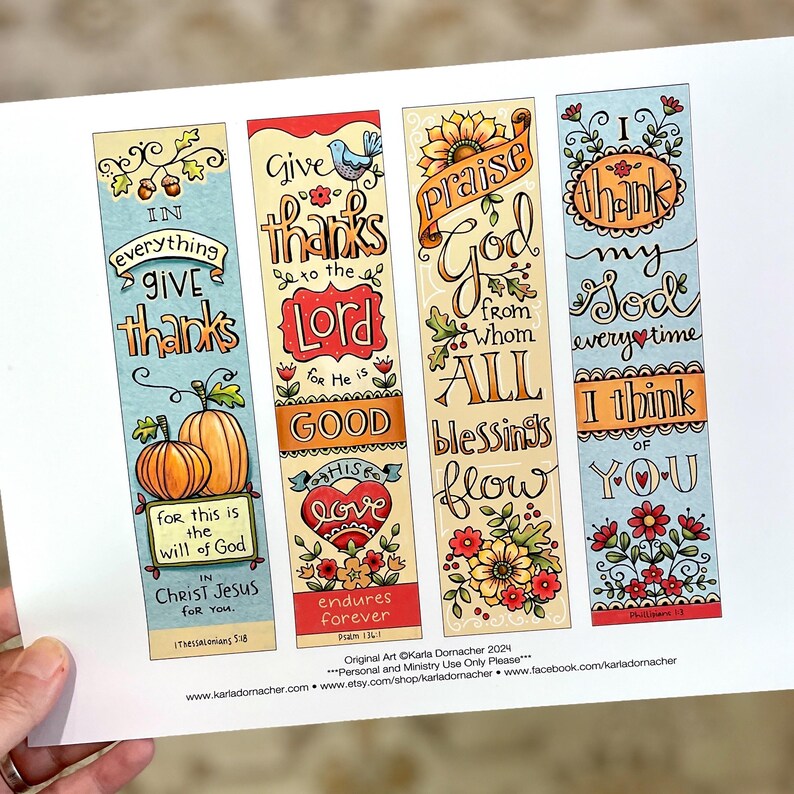 THANKSGIVING... GIVE THANKS... Full Color... Bible Journaling Bookmarks ...