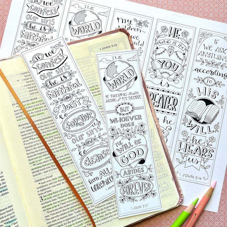 1 John 1-5... Color Your Own Bookmarks Bible Journaling Illustrated ...