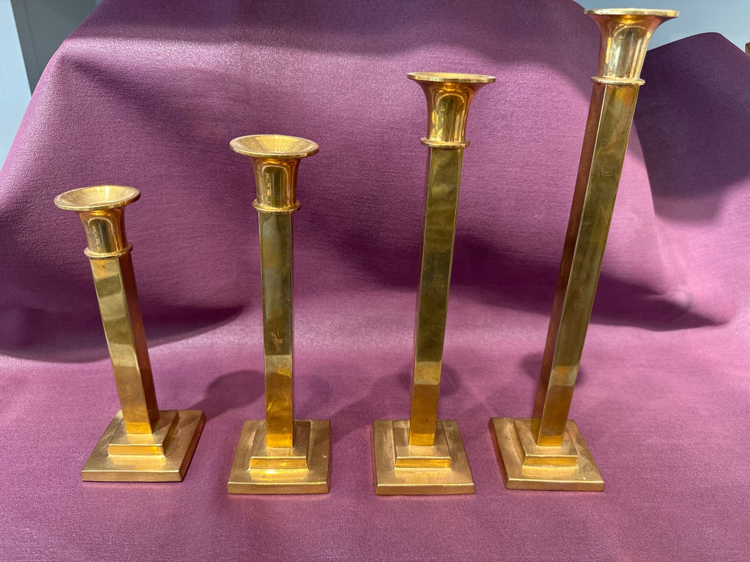 Vintage Graduated Square Brass Candlesticks - Etsy