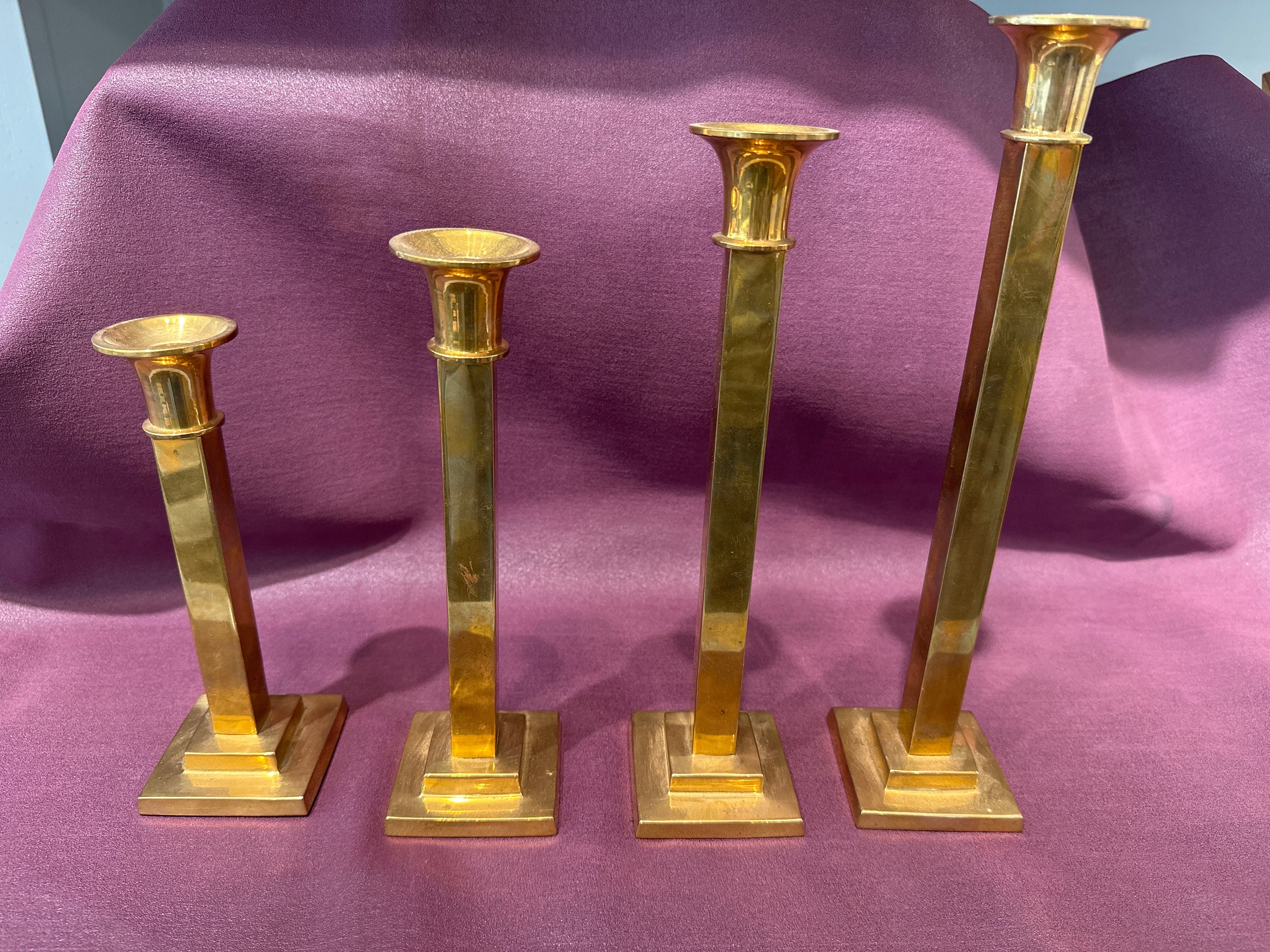 Vintage Graduated Square Brass Candlesticks - Etsy