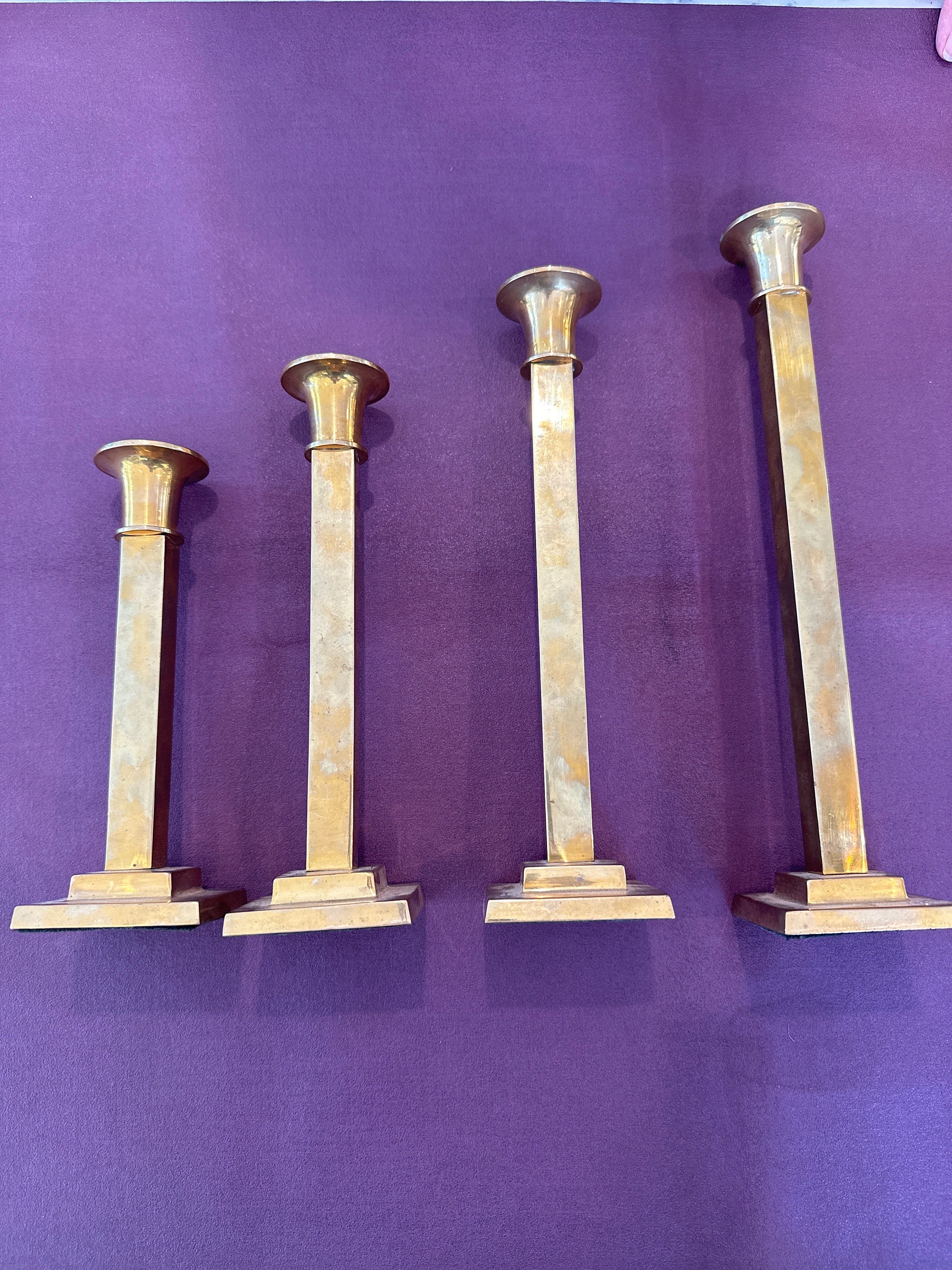 Vintage Graduated Square Brass Candlesticks - Etsy