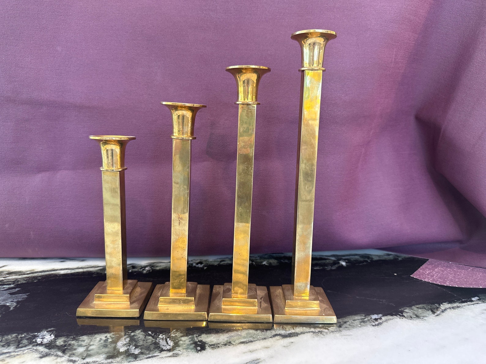 Vintage Graduated Square Brass Candlesticks - Etsy