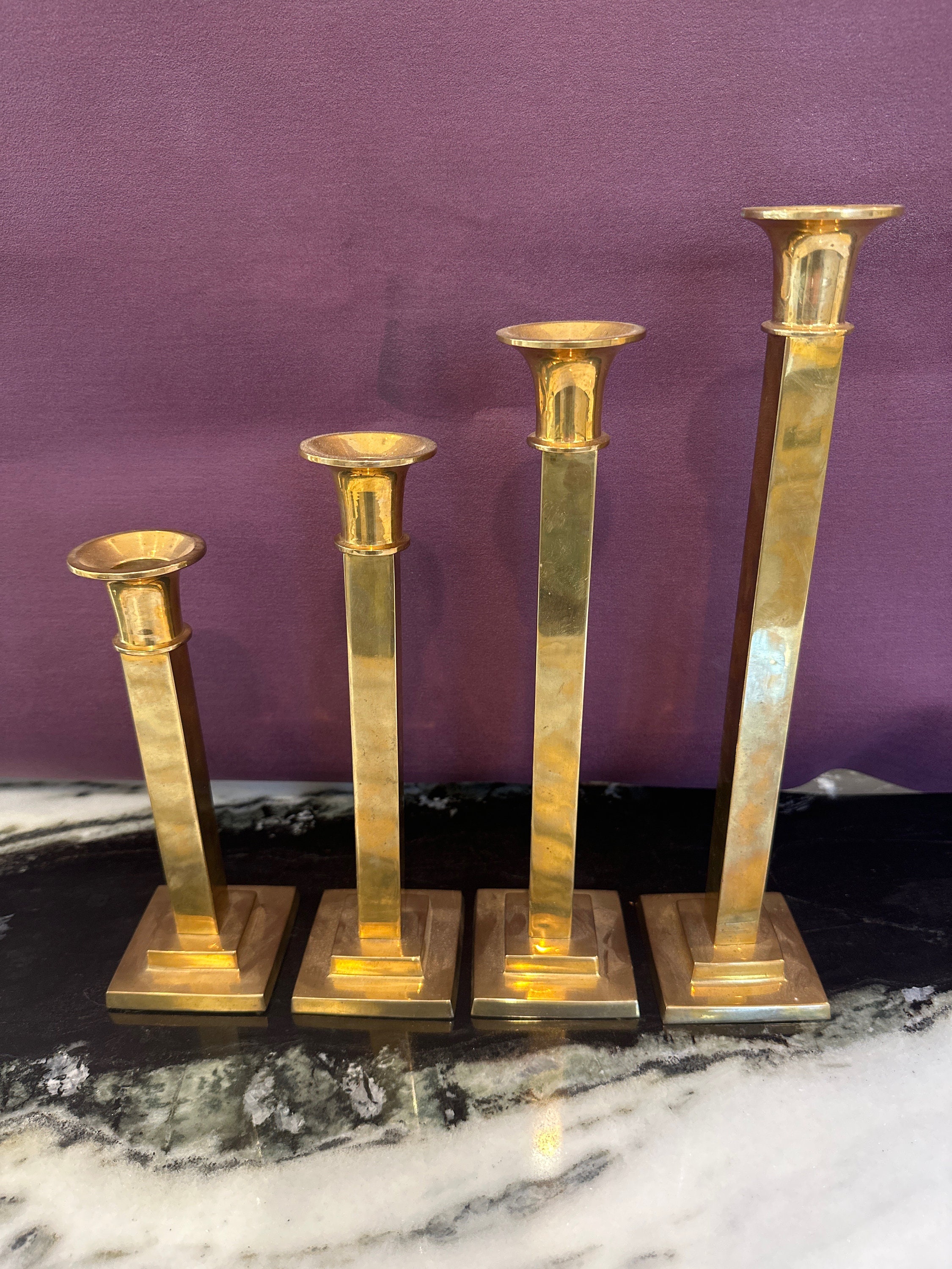 Vintage Graduated Square Brass Candlesticks - Etsy