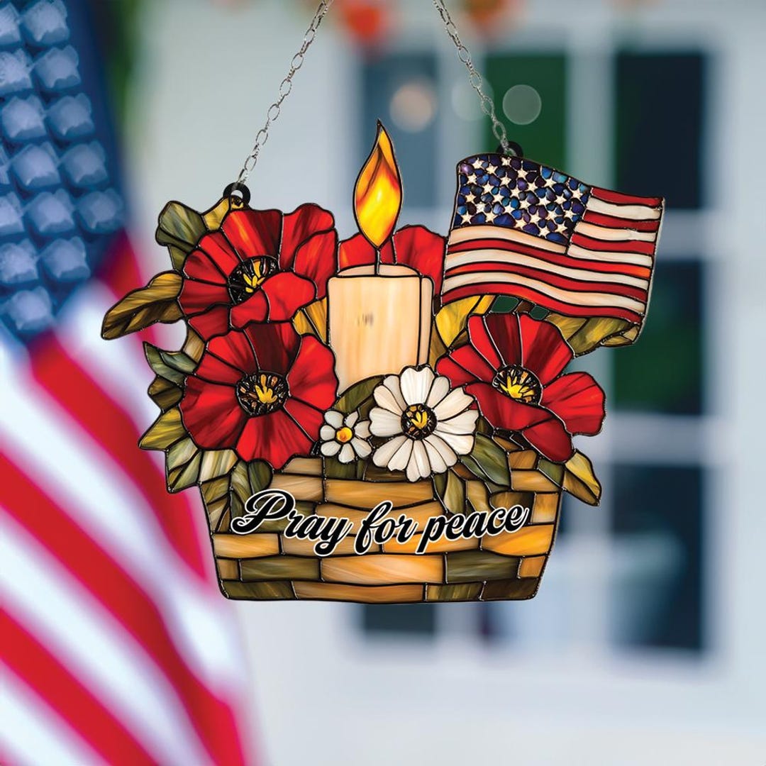 Memorial Day Poppy Suncatcher With Candle and Flag, Pray for Peace ...