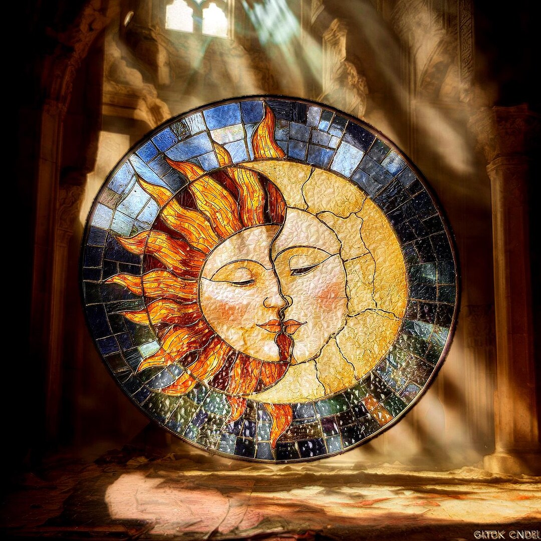 Stained Glass of the Sun and Moon Suncatcher: Faces of the Sun and Moon ...