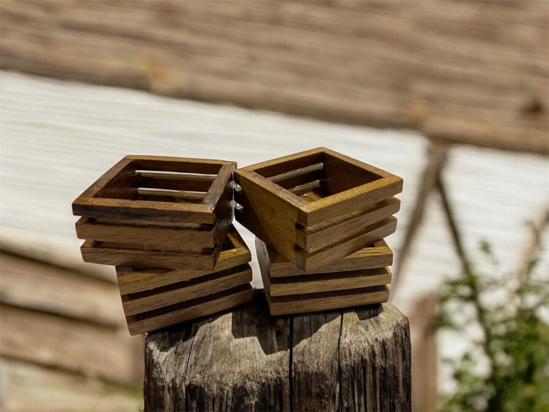 Set of 4 Miniature Wooden Crates in Walnut Finish - 6 Slat Design for 1 ...