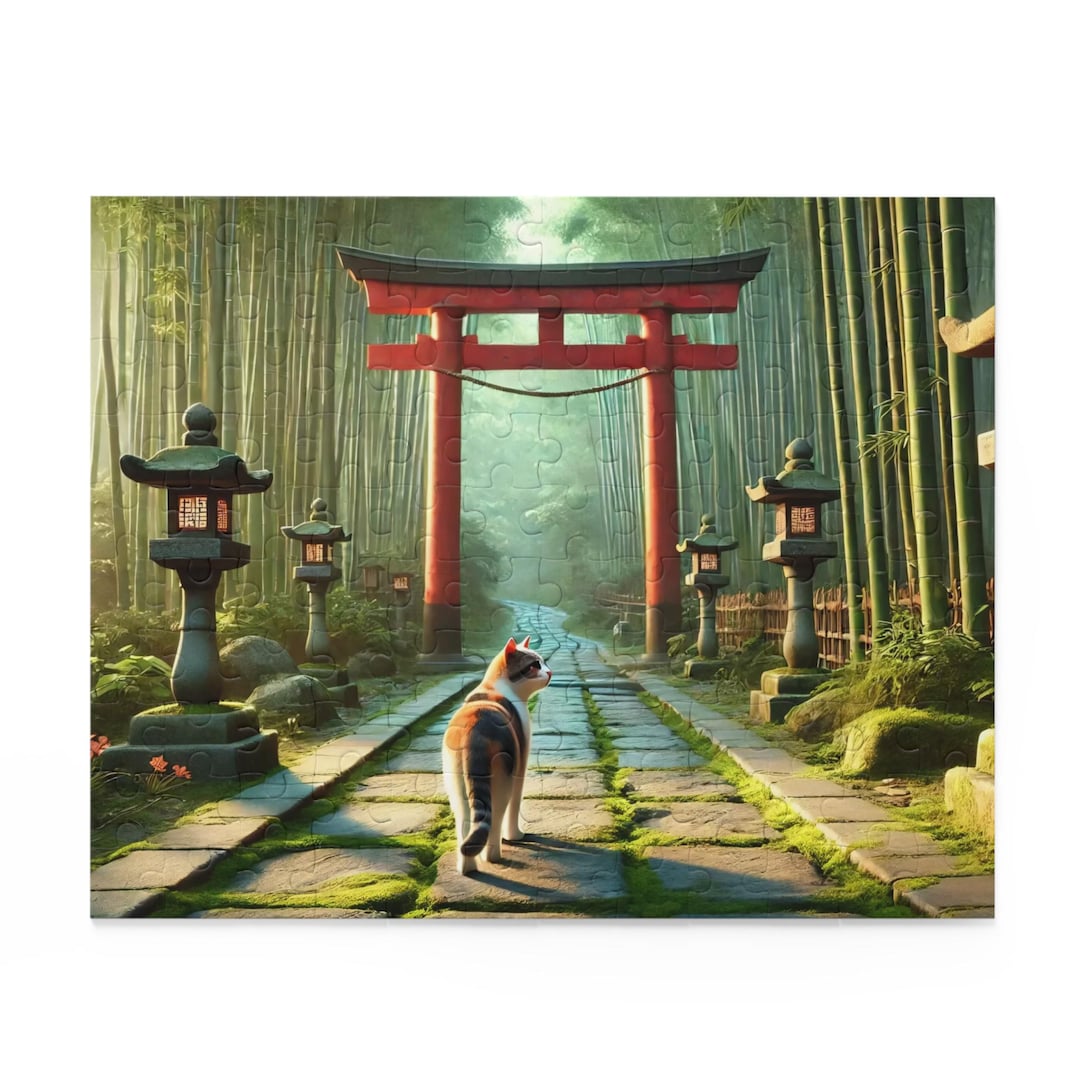 Zen Cat Puzzle - Japanese Torii & Bamboo Forest, 120-500 Pieces - Etsy