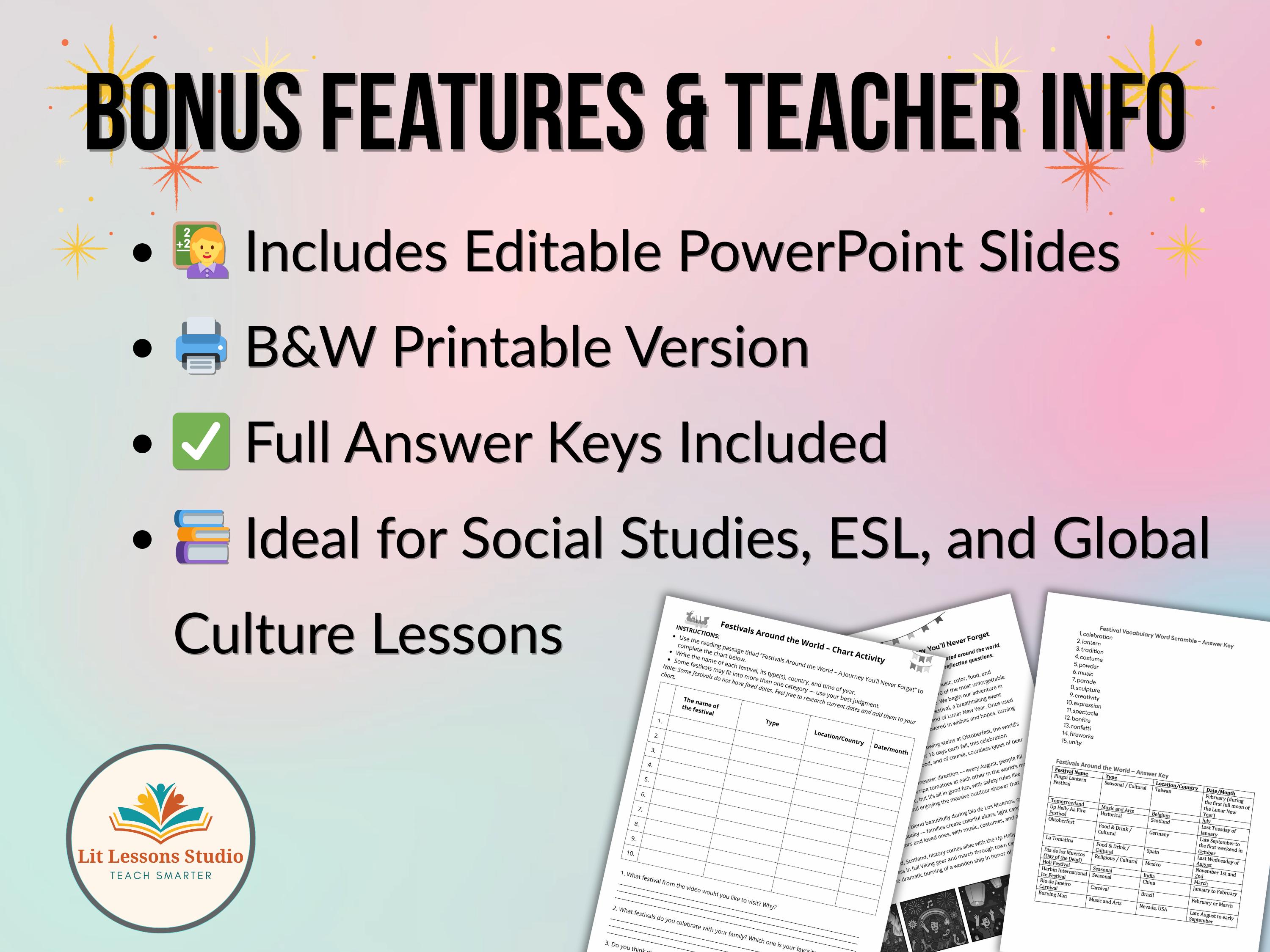 Festivals Around the World Bundle – Reading, Vocabulary, Chart Activity ...