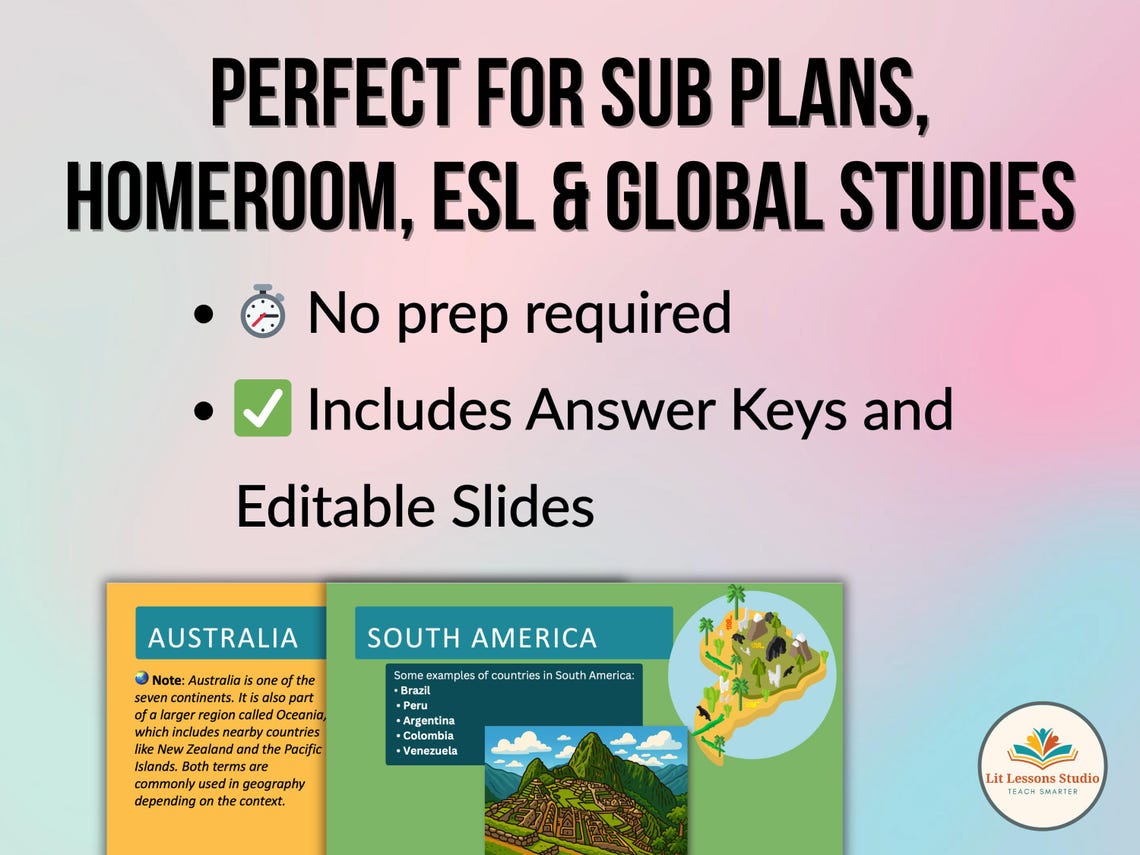 Continents, Oceans & Landmarks Worksheet Bundle: Geography Activities ...