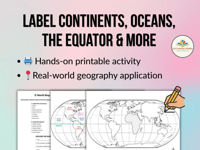 Continents, Oceans & Landmarks Worksheet Bundle: Geography Activities ...