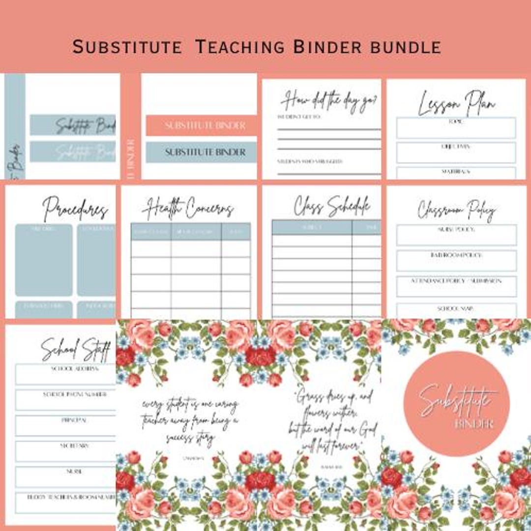 Floral Substitute Teachers Binder, Pastel Substitute Teachers Binder ...
