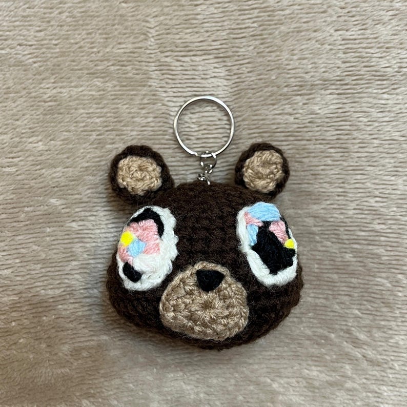 Kanye West Graduation Bear Head Key Chain, Handmade Crochet Key Chain ...