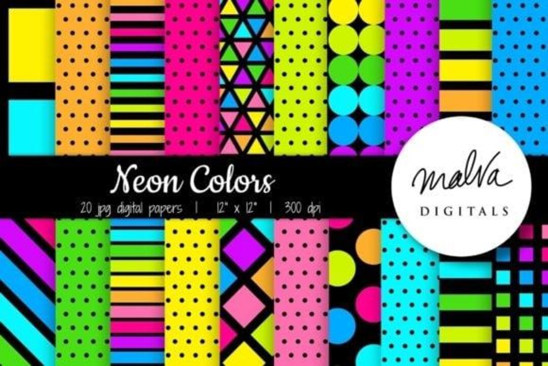 Neon Colors Digital Paper Pack 20 JPG Files 12x12, 300 DPI - Etsy